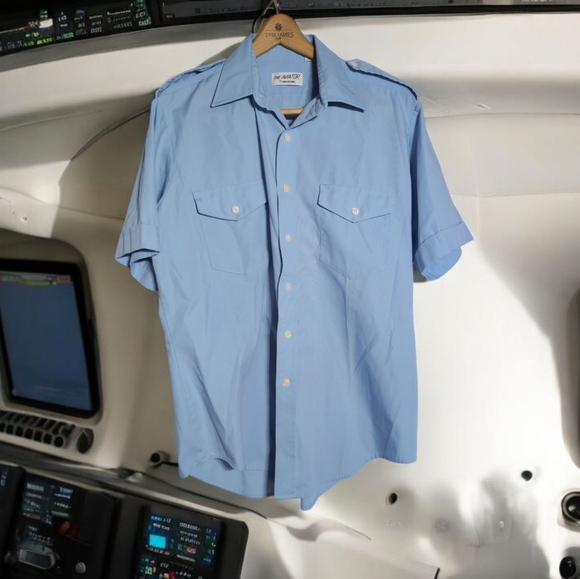 Van Heusen | Shirts | Pilot Uniform Mens Blue Short Sleeve Shirt The ...